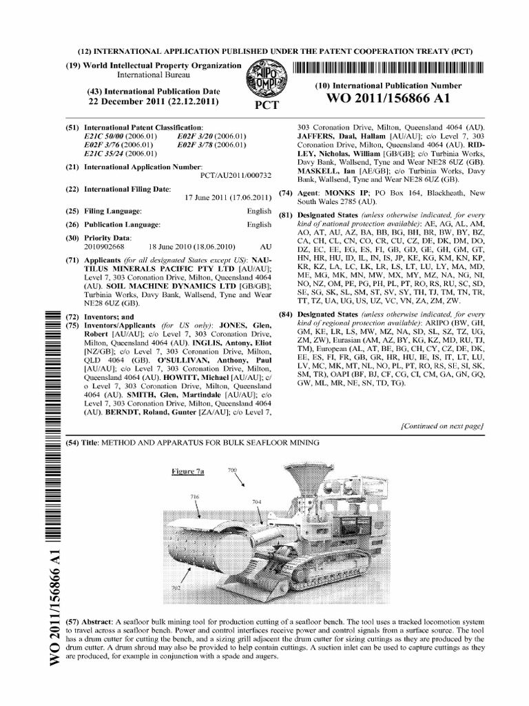 WO2011156866A1 Sea Floor Mining Tool | PDF