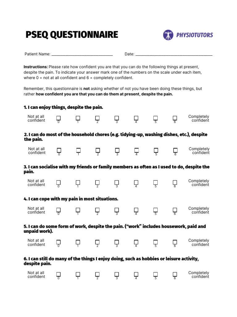 Pain Self Efficacy Questionnaire Questionnaire | PDF | Pain ...