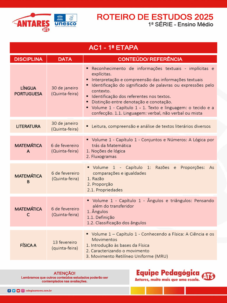 2025 - E1 - Ac1 - Roteiro de Estudos - 1 Série | PDF | Química | Mecânica Quântica
