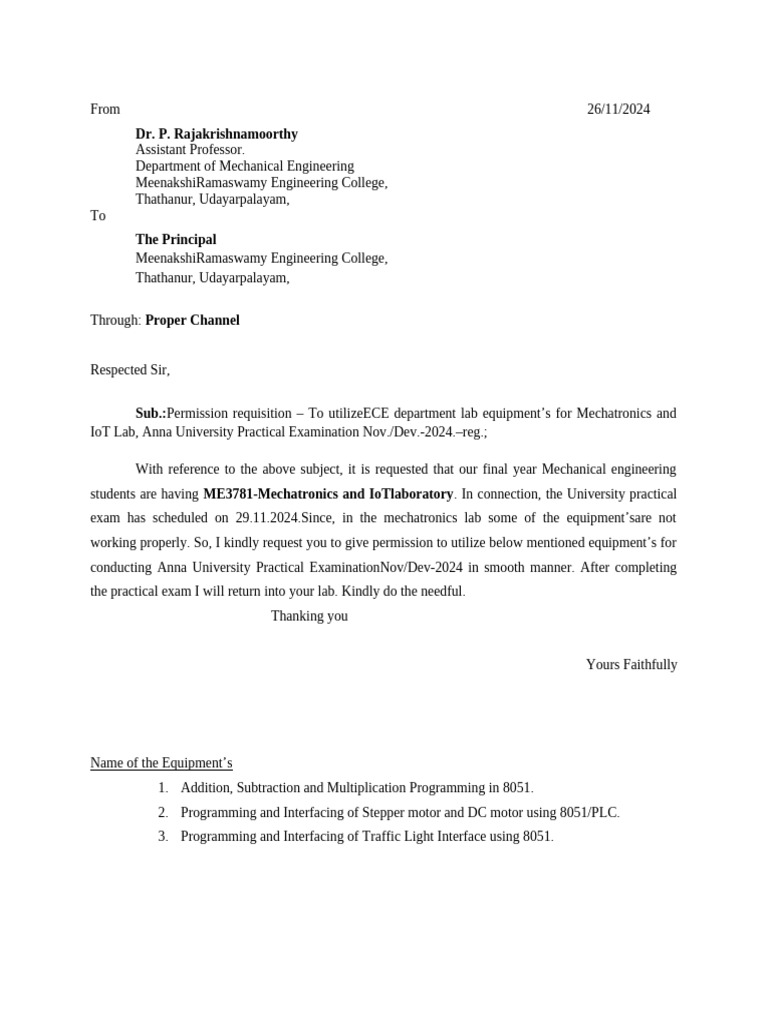 Lab equipment permission letter | PDF