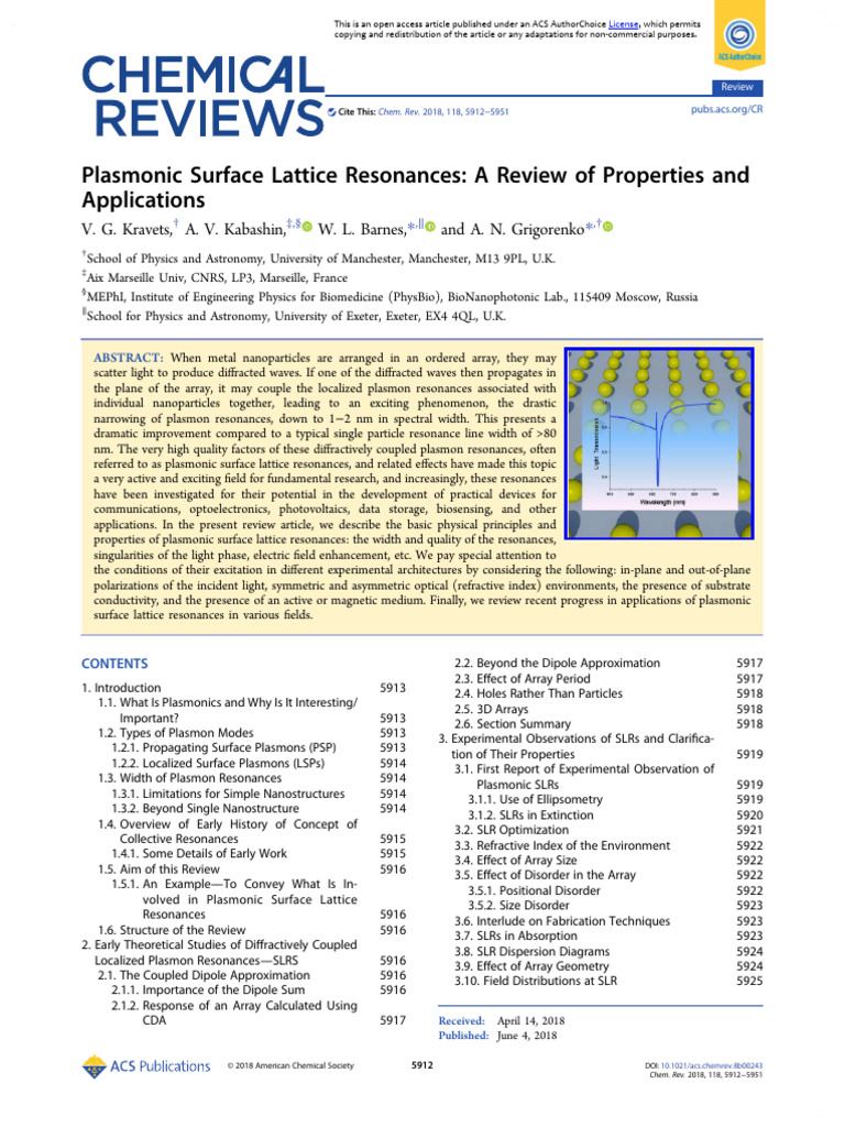 Acs Chemrev 8b00243 | PDF | Surface Plasmon Resonance | Plasmon