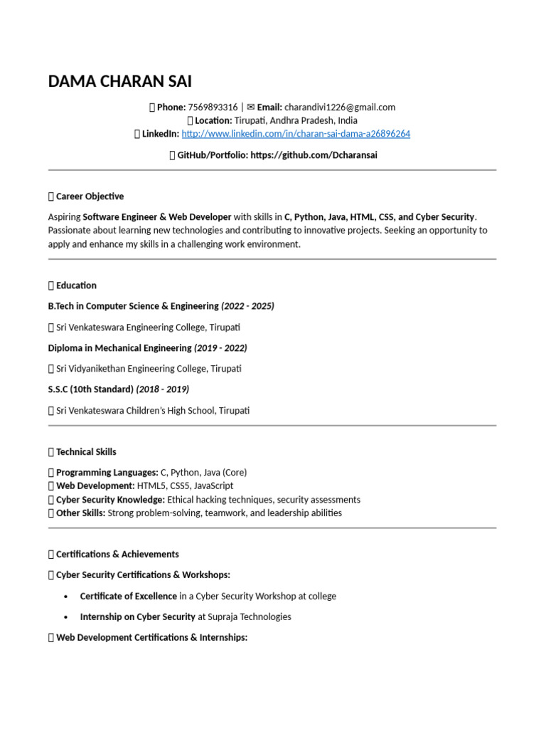 Dama Charan Sai Resume | PDF