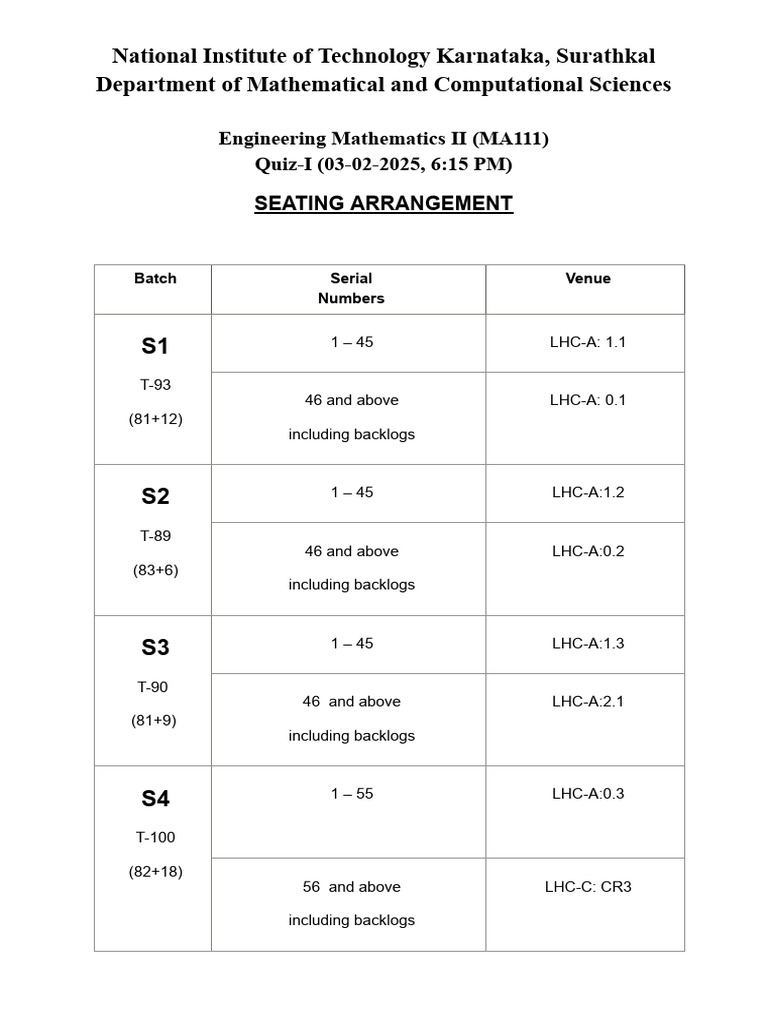 MA111 Quiz1 Seating Arrangements | PDF
