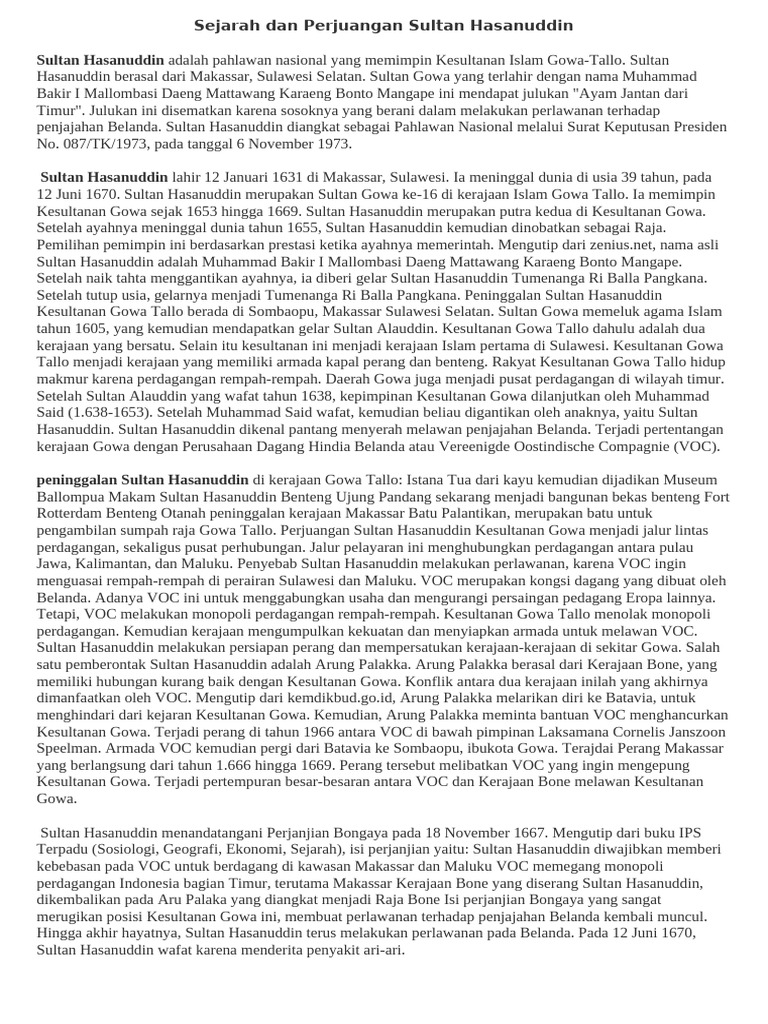 Sejarah Dan Perjuangan Sultan Hasanuddin | PDF