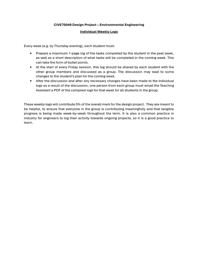 Individual Weekly Logs | PDF