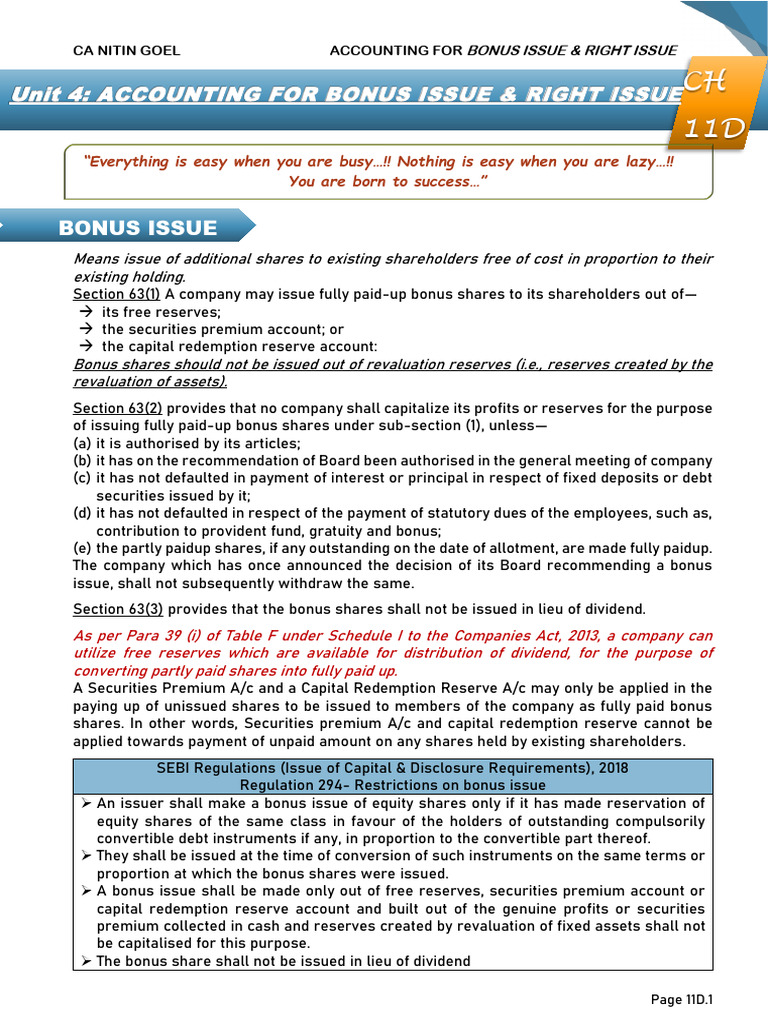 Bonus and Right Issue Accounting Guide | PDF | Equity (Finance) | Dividend