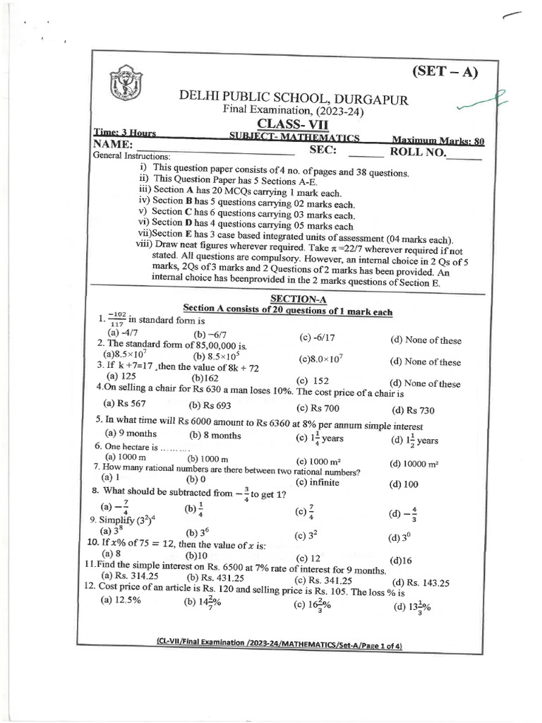 CLASS_7_FINAL_EXAM_MATHS__2023-24 | PDF