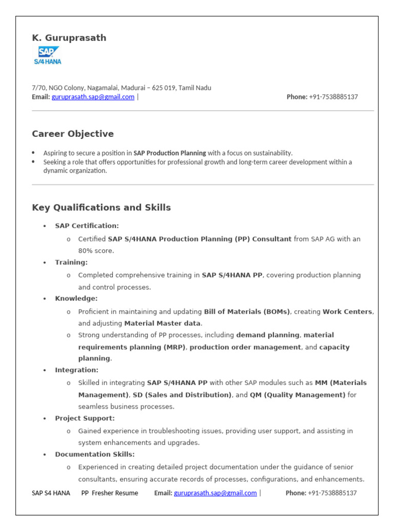 REVISED RESUME PP FRESHER | PDF