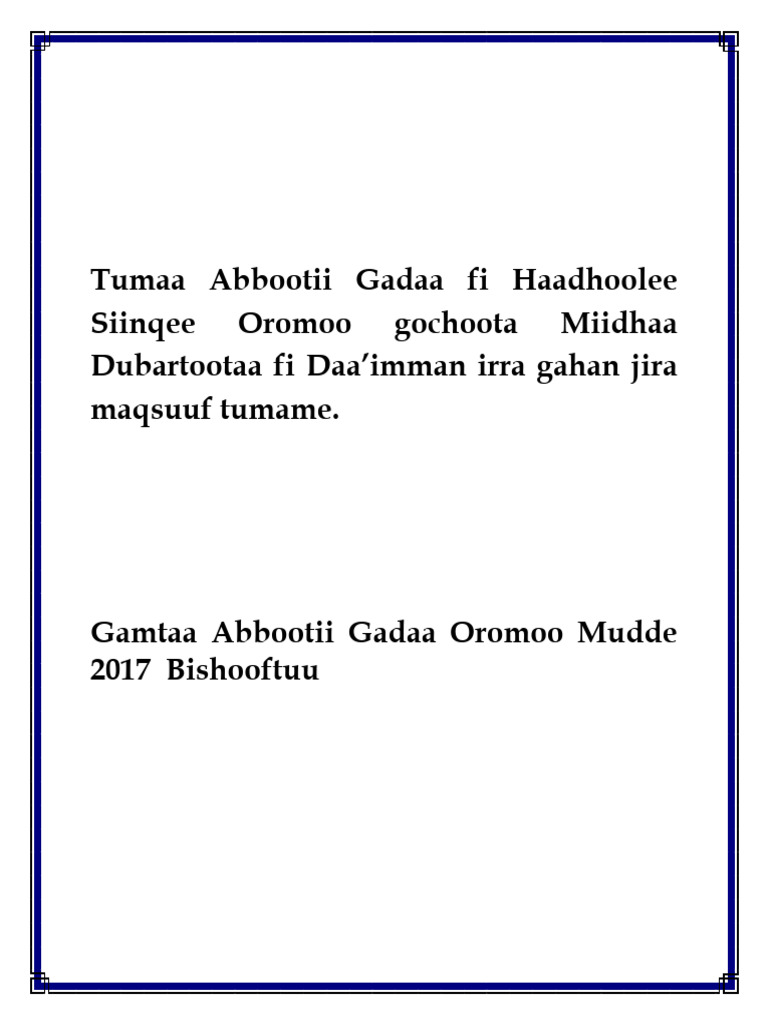 Tumaa Abboottii Gadaa 2017update | PDF