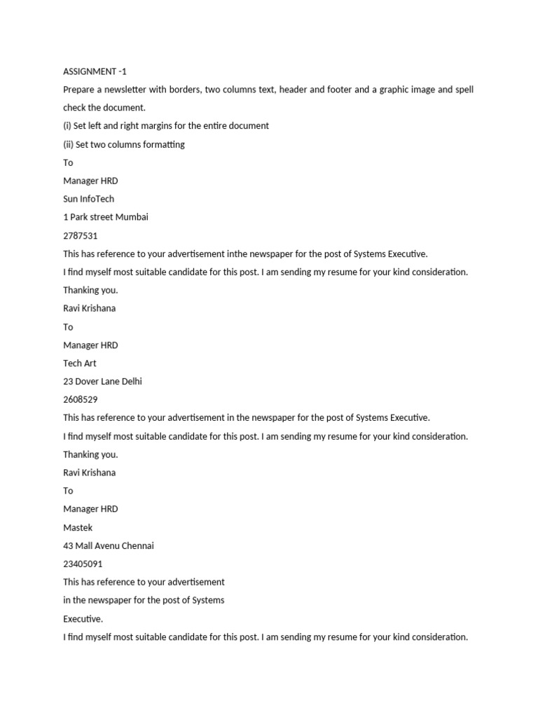 ASSIGNMENTS MS-WORD PRACTICAL | PDF | Perfect (Grammar) | Computing ASSIGNMENTS MS-WORD PRACTICAL | PDF | Perfect (Grammar) | Computing
