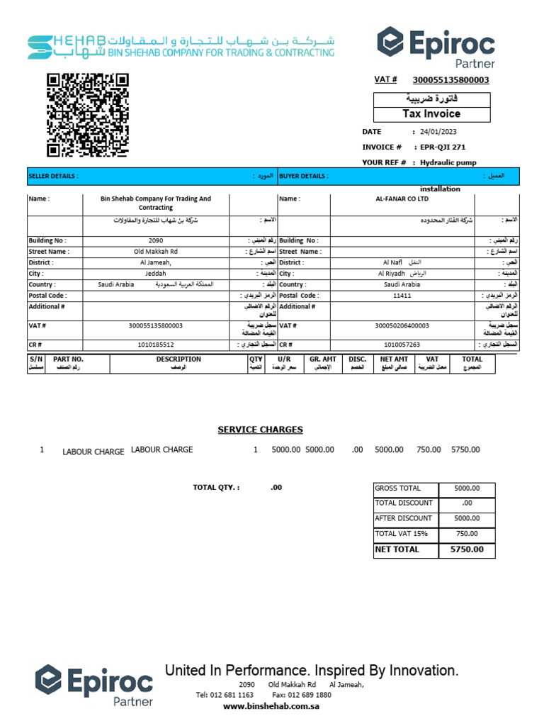 EPR-QJI 271 Epiroc Invoice | PDF