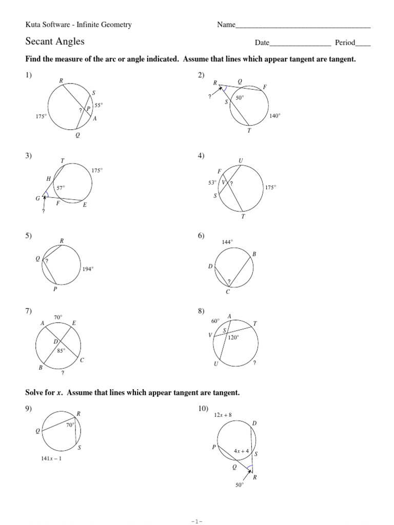 11-Secant Angles_organized | PDF | Tangent | Angle