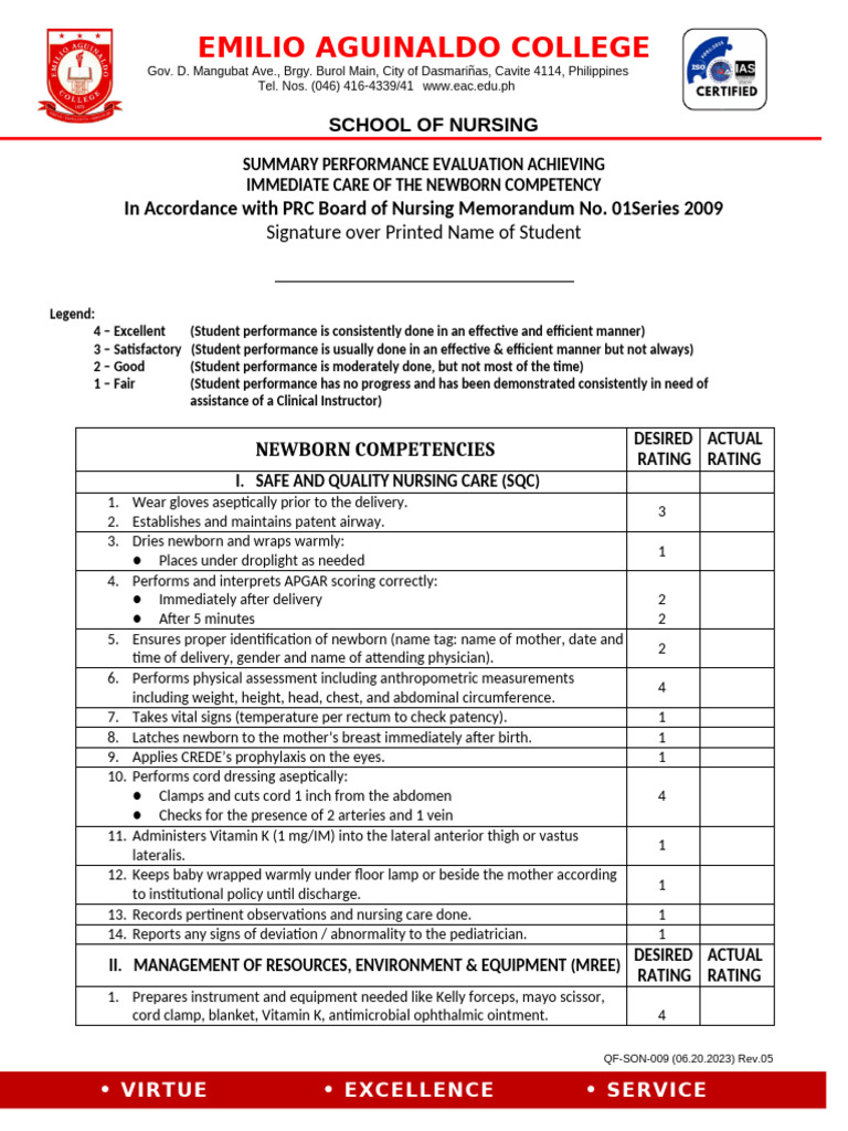 CARE-OF-THE-NEWBORM-PERFORMANCE-EVAL-TOOL | PDF | Clinical Medicine | Medicine