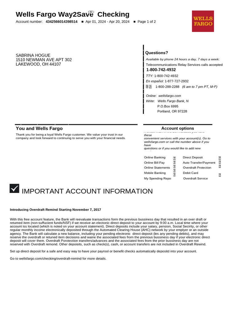 well 1 | PDF | Overdraft | Fee