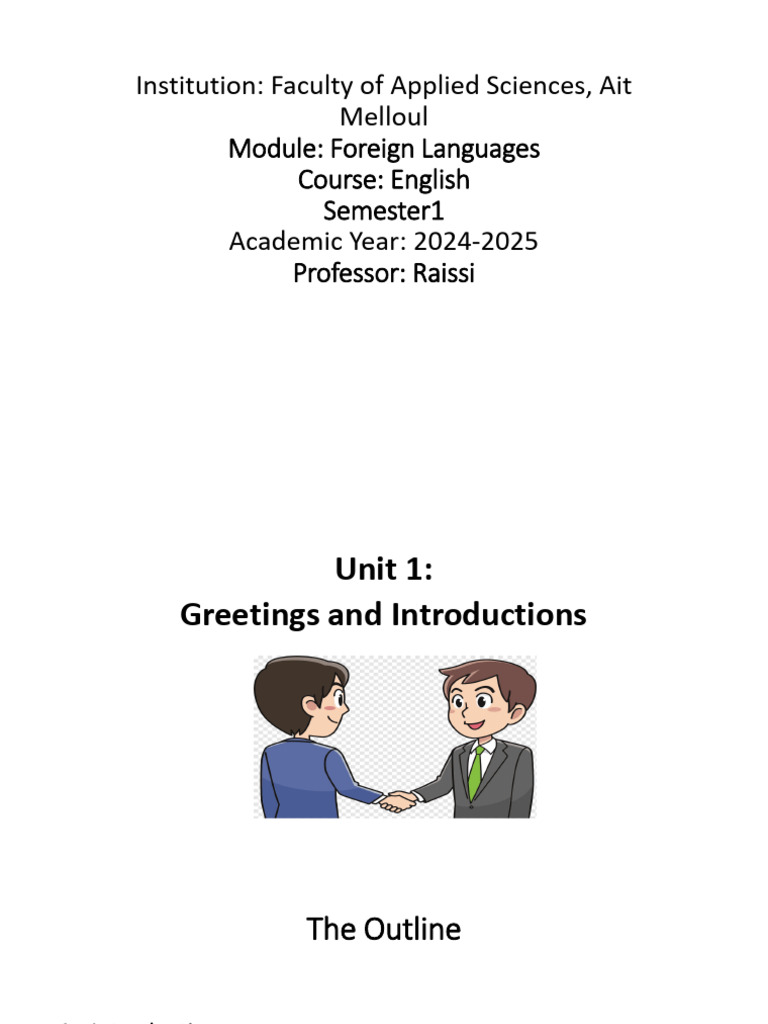 Unit 1 Greetings and Introductions | PDF | Human Communication ...