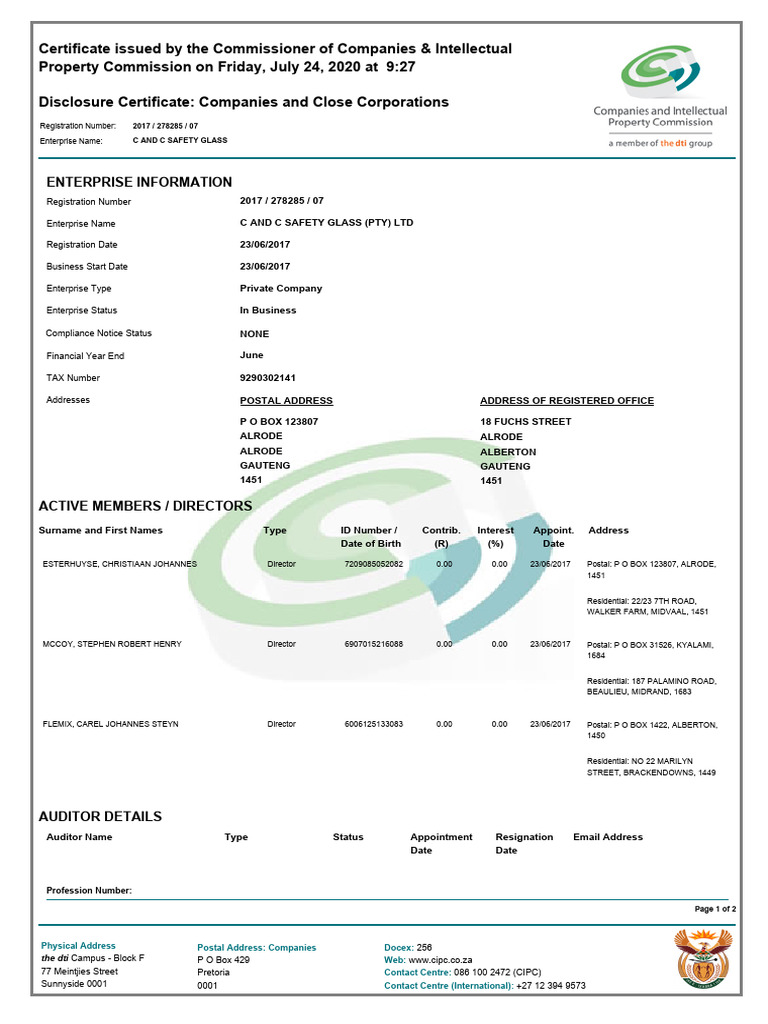 CIPC Disclosure Certificate | PDF
