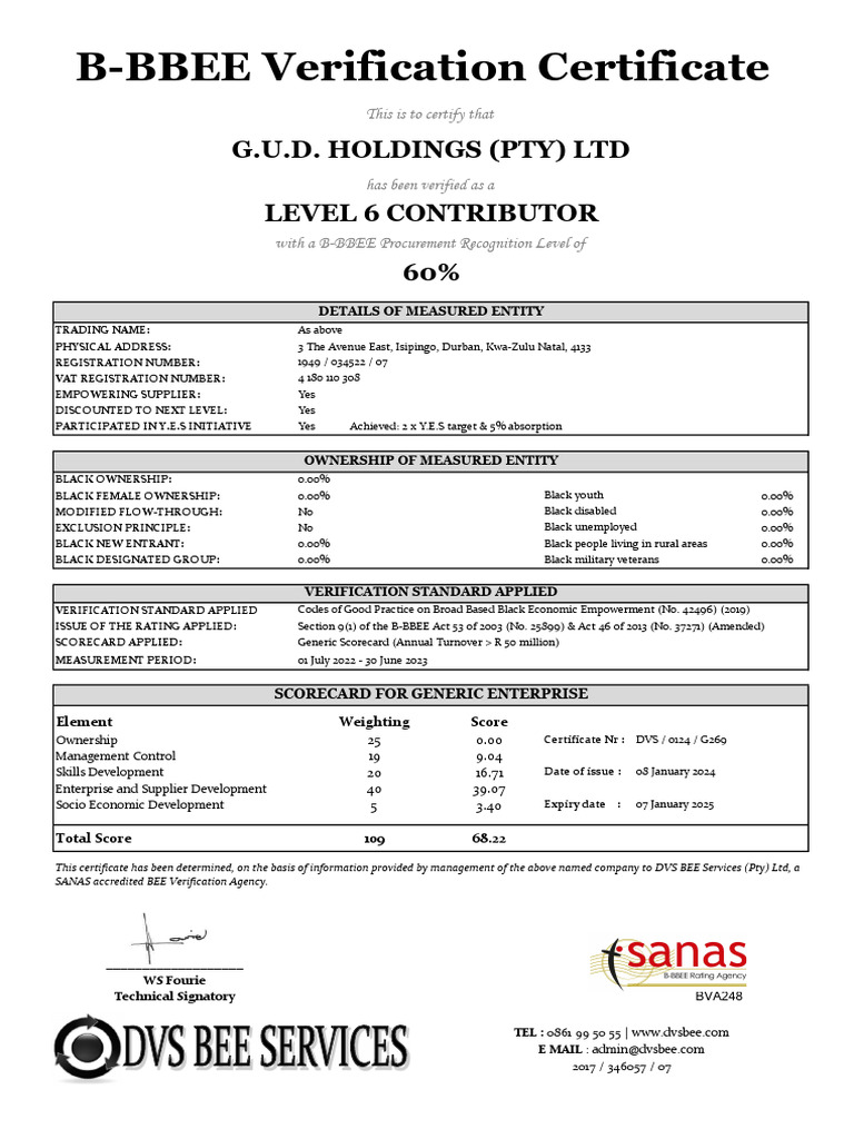 B-BBEE Verification Certificate Level 6 | PDF | Economies | Business