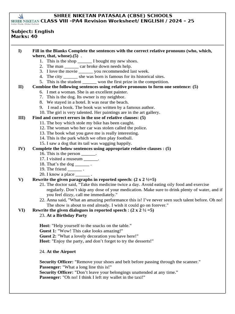 G8 English PA4worksheet-1 | PDF