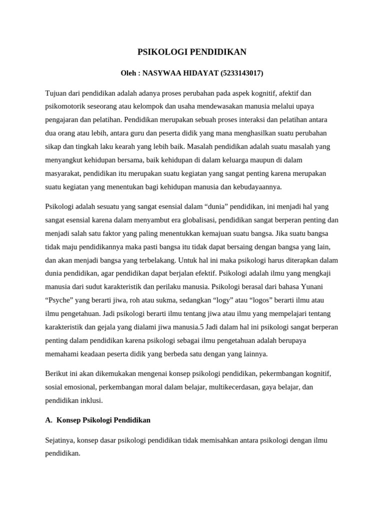 Essay Psikologi Pendidikan | PDF