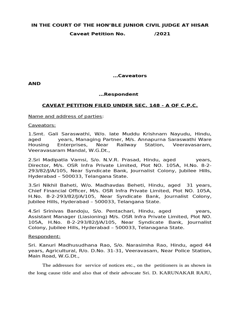 Caveat Petition With Affidavit | PDF | Warehouse
