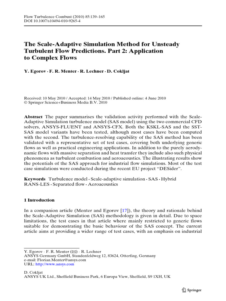 The Scale-Adaptive Simulation Method For Unsteady Turbulent Flow Predictions. Part 2 ...