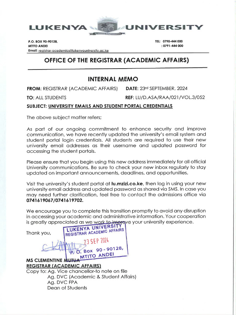 Student Portal Credentials Memo | PDF