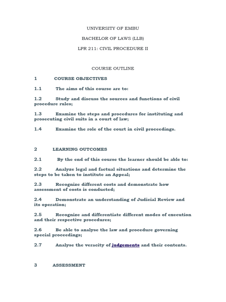 Civil Procedure II Course Outline | PDF | Judgment (Law) | Appeal
