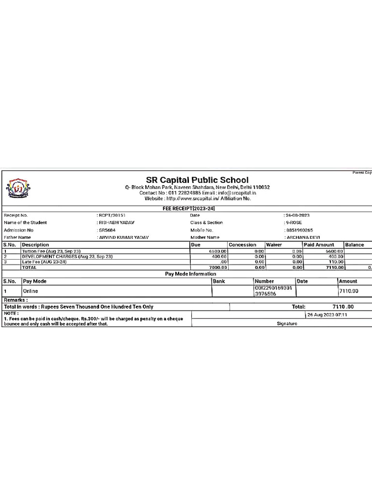 Fees Slip Format | PDF