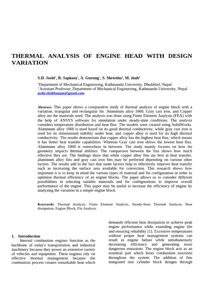 THERMAL ANALYSIS OF ENGINE HEAD WITH DESIGN VARIATION | PDF | Heat ...