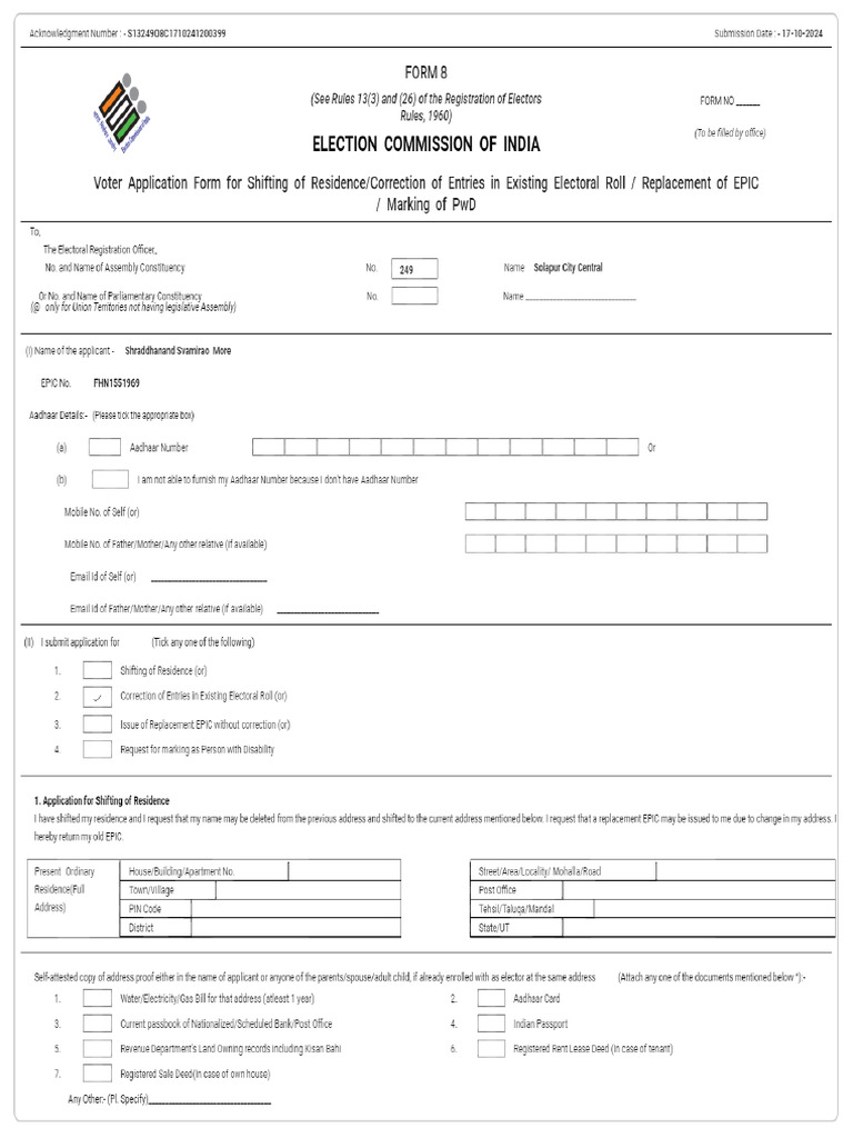Form 8 Election commission of Inda | PDF