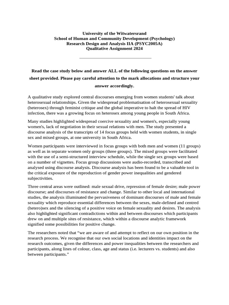 RDA II Qualitative Assignment 2024 | PDF | Focus Group | Heterosexuality