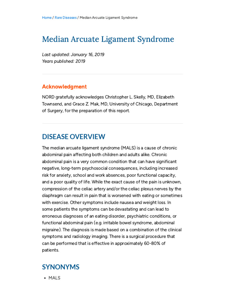 Median Arcuate Ligament Syndrome - MALS Disease Symptoms | PDF ...