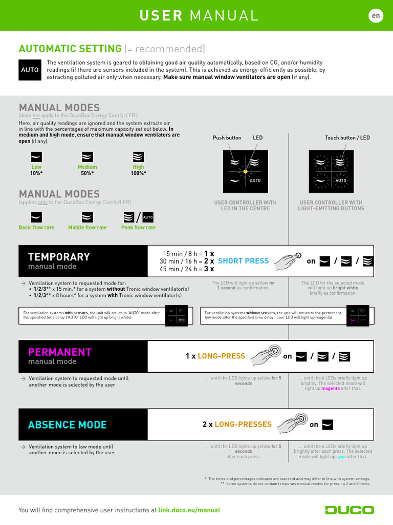 Concise User Manual DUCO Systems (En) | PDF | Ventilation (Architecture ...