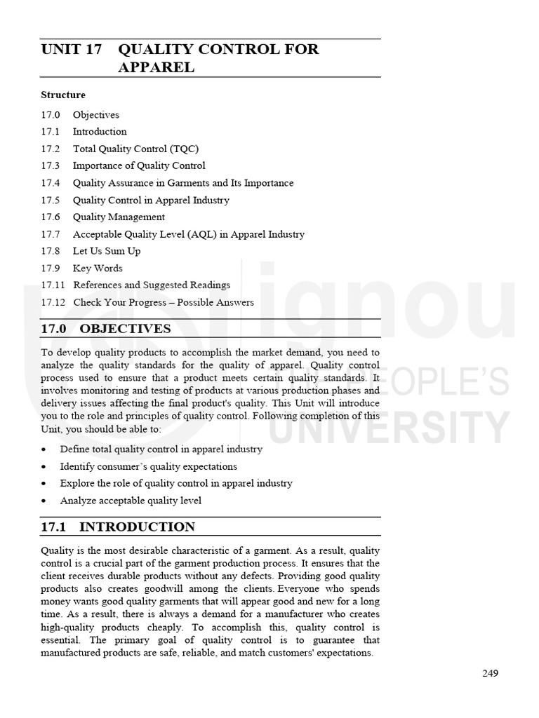 Unit-17 | PDF | Textiles | Quality Management