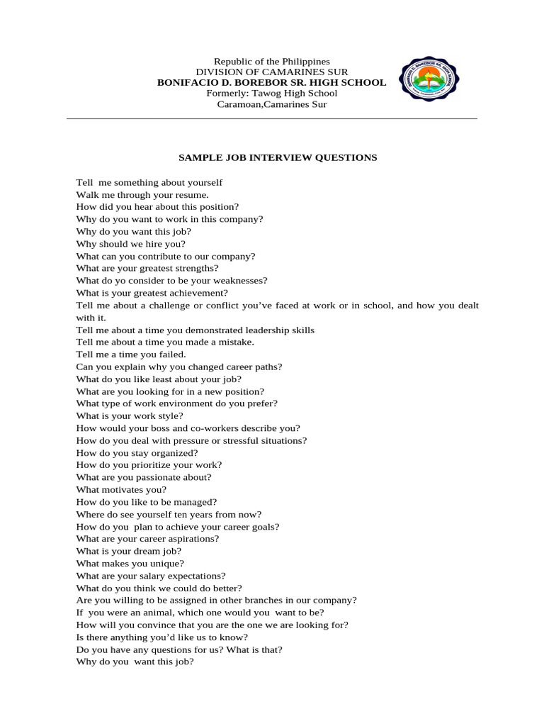 Sample Job Interview Questions | PDF