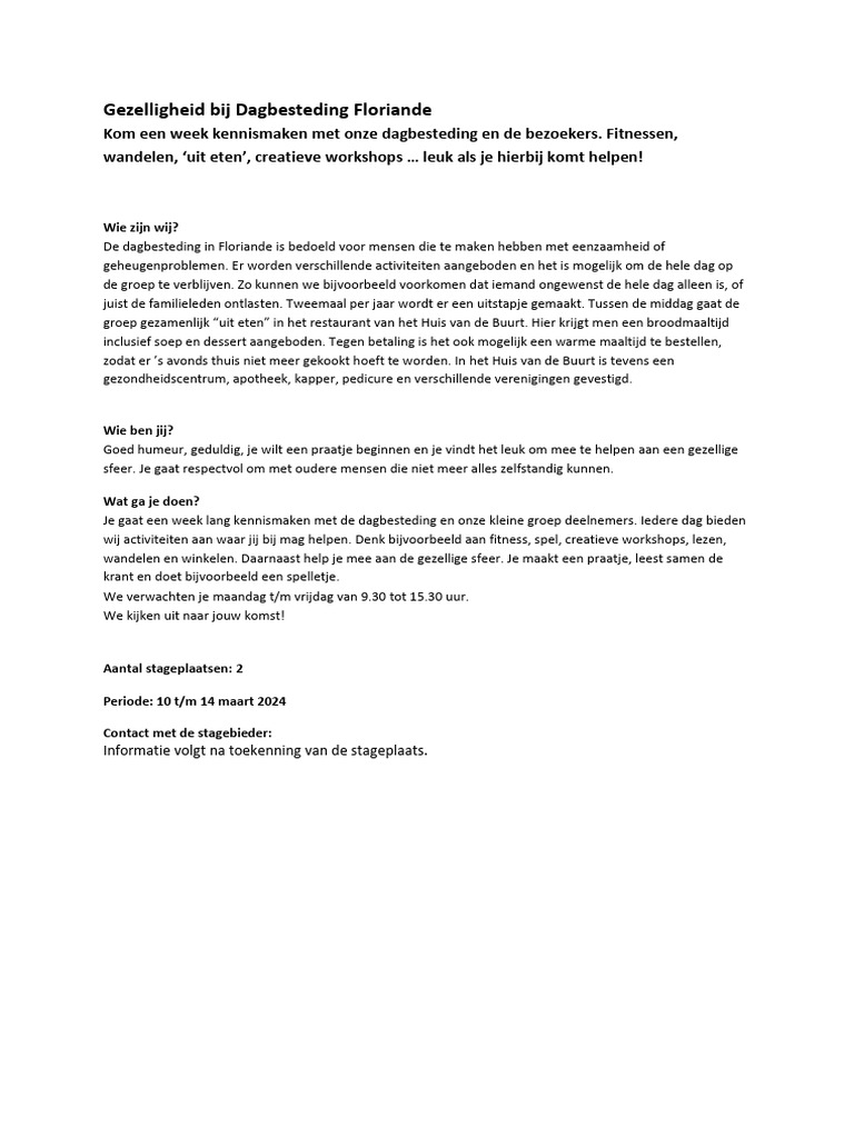 Dagbesteding Floriande 2025 | PDF