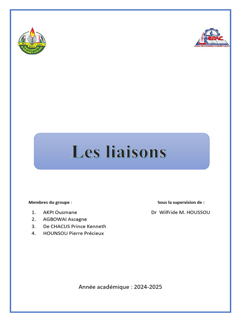 Types et caractéristiques des liaisons mécaniques | PDF | Mouvement ...