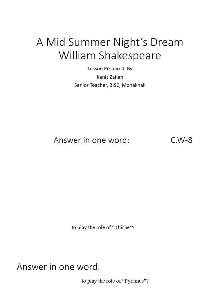 A Midsummer Night's Dream Study Guide | PDF
