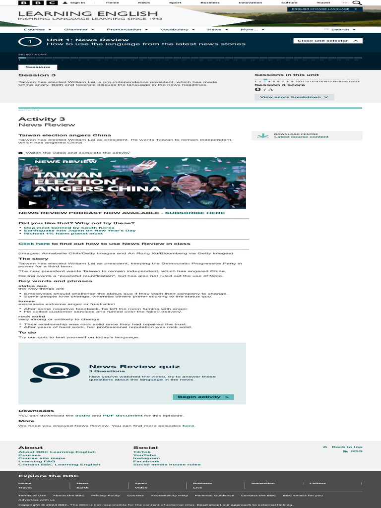 BBC Learning English - Course News Review Unit 1 Session 3 Activity 3 | PDF | Bbc | Mass Media