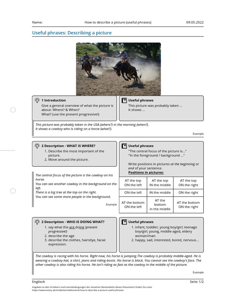 Phrases for Describing Pictures | PDF