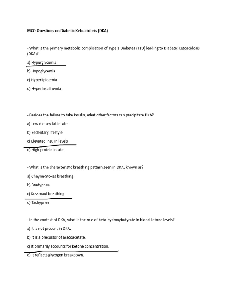 MCQ Questions On Diabetic Ketoacidosis | PDF | Ketosis | Hyperglycemia