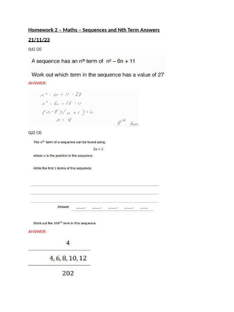 Math Homework: Sequence Solutions | PDF
