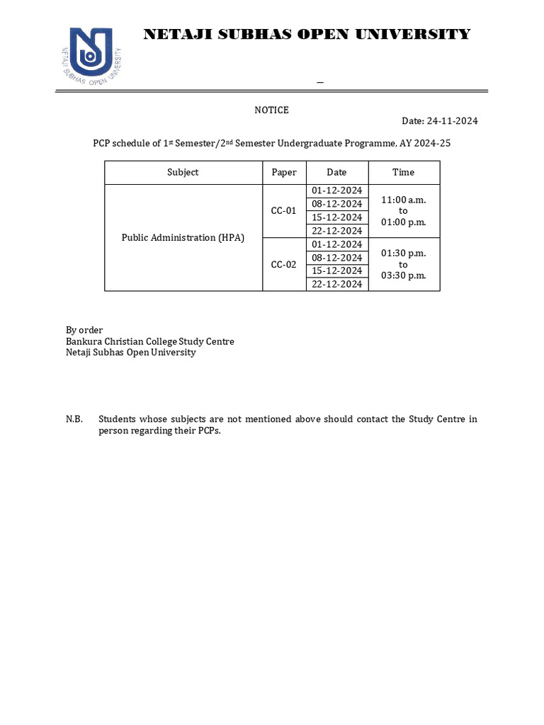 BCCNotice BDP Class 2024 25 HPA | PDF