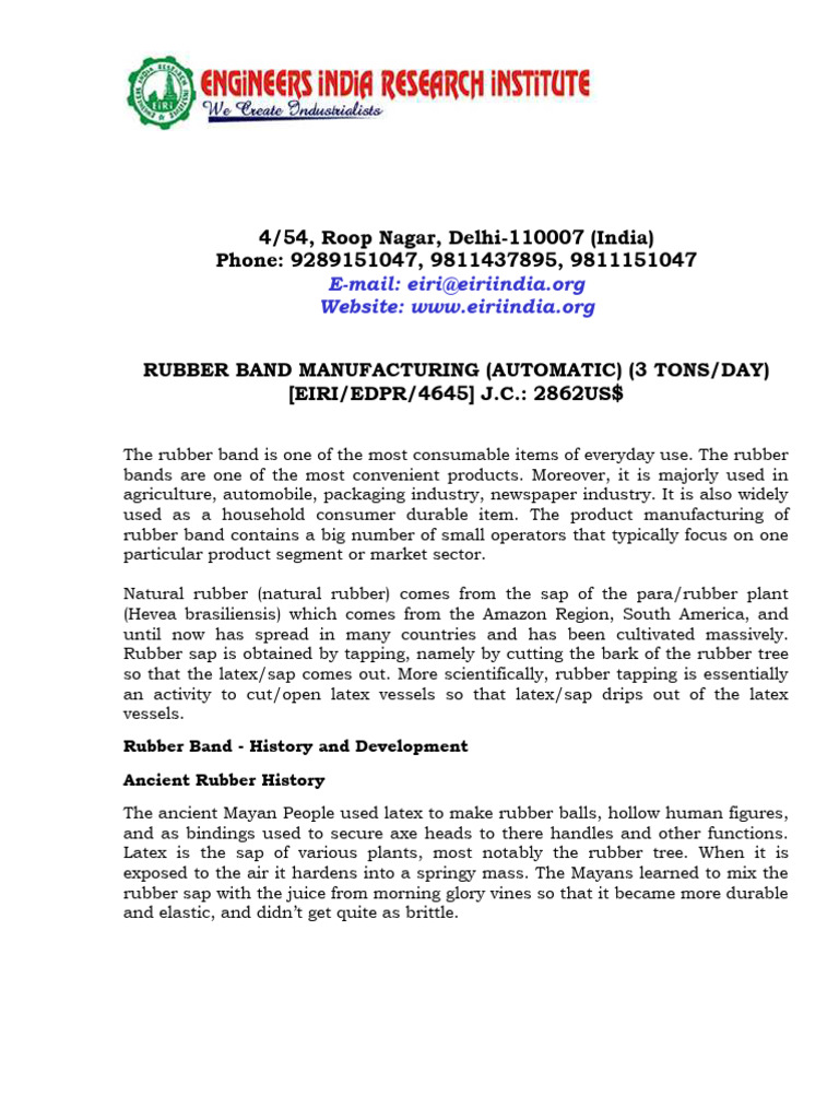 Project Report On RUBBER BAND MANUFACTURING (AUTOMATIC) (3 TONS/DAY ...