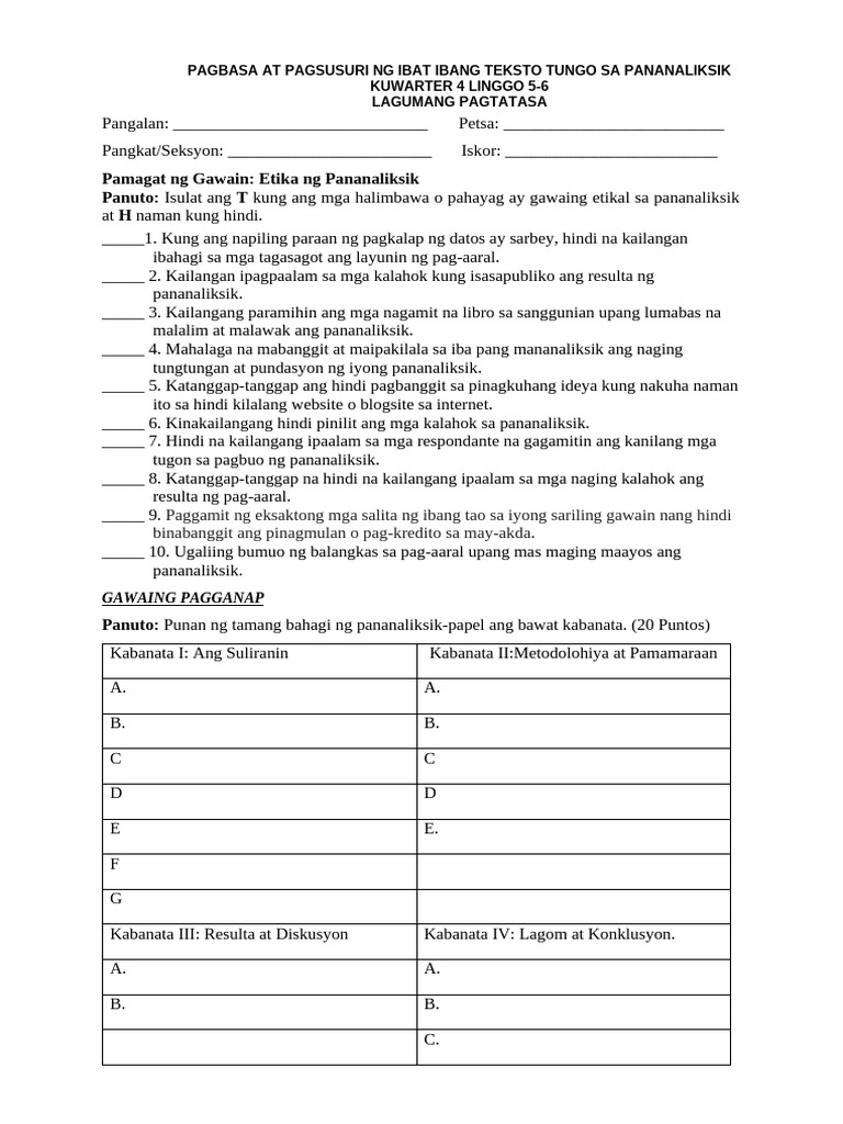 4th Quarter Pagbasa Week 5 8 | PDF