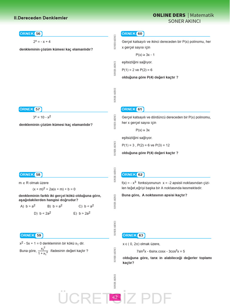 Ders-08 II.Dereceden Denklemler | PDF