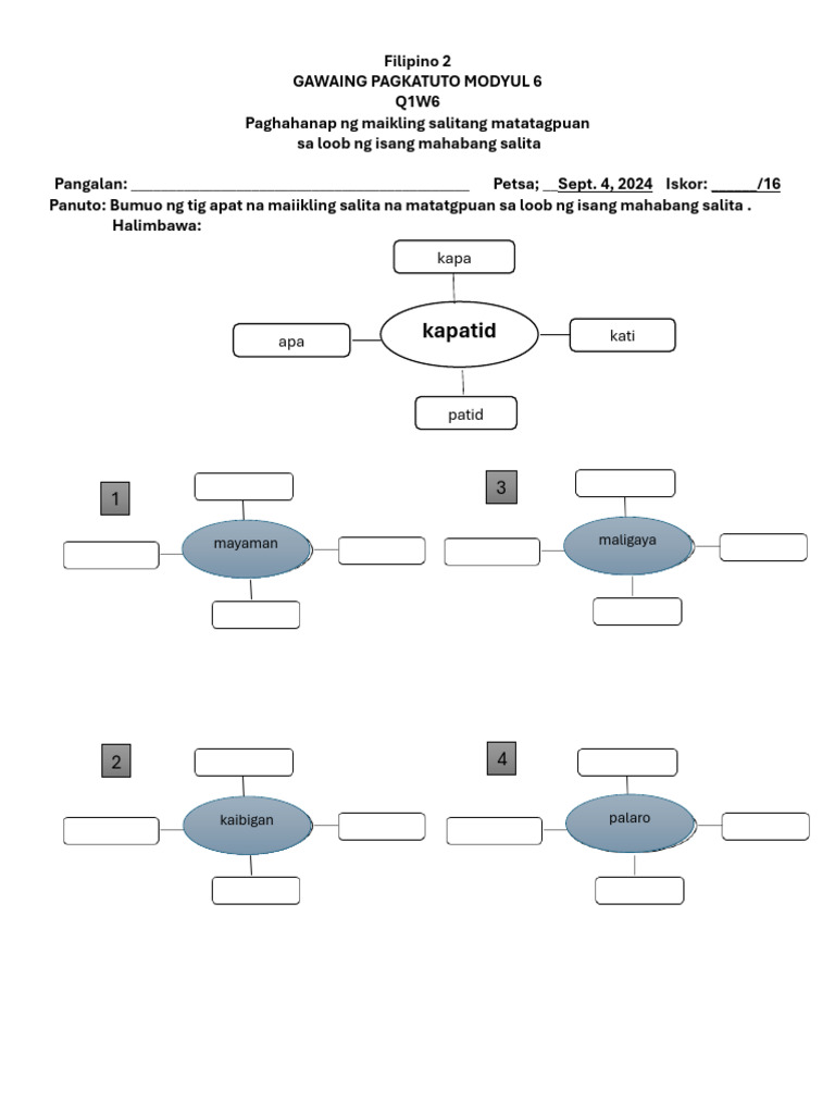 Filipino 2 - Q1W6-Home Learning Task | PDF
