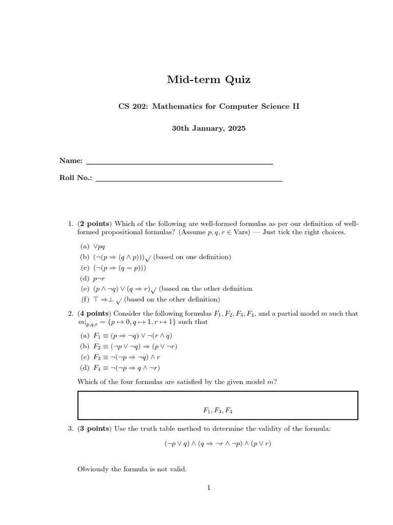 quiz-answer-key | PDF | Logic | Mathematical Logic