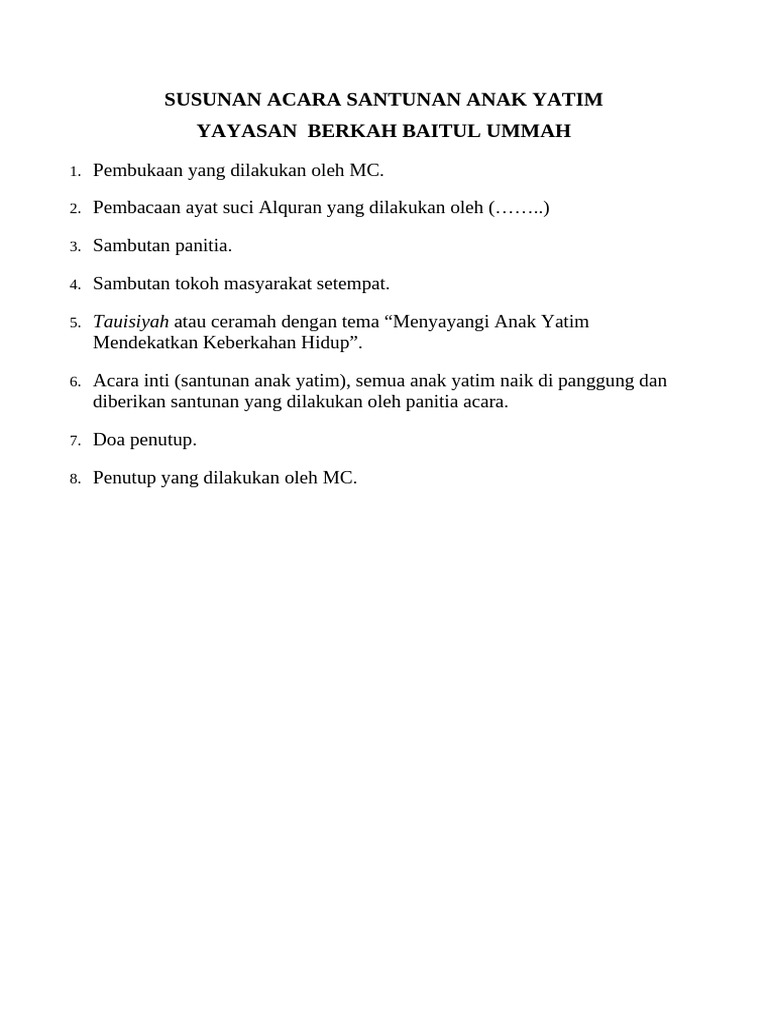 Susunan Acara Santunan Anak Yatim | PDF