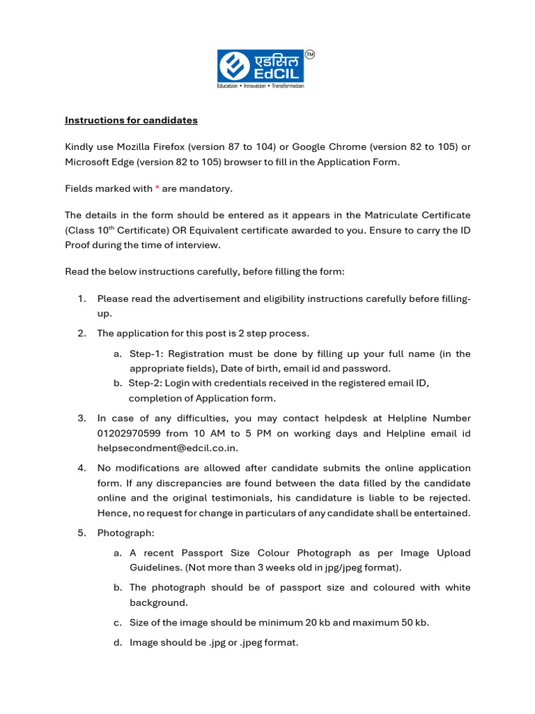Application Form Instructions for Candidates | PDF